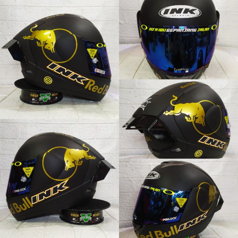 Jual HELM INK CL MAX BLACK DOFT PAKET GANTENG STIKER RED BULL VLAT ...