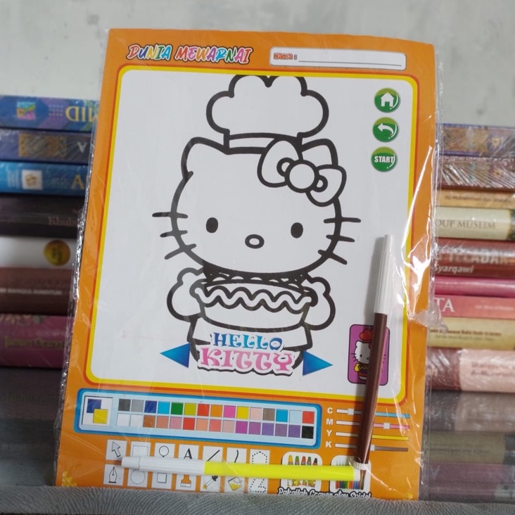 Jual Buku Mewarnai anak karater hello kitty kuning // menggunakan ...
