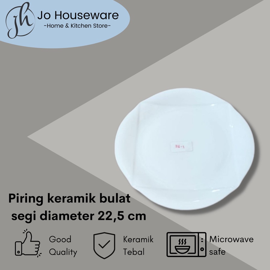 Jual Piring keramik bulat segi diameter 22,5cm putih hotelware 116-2 ...