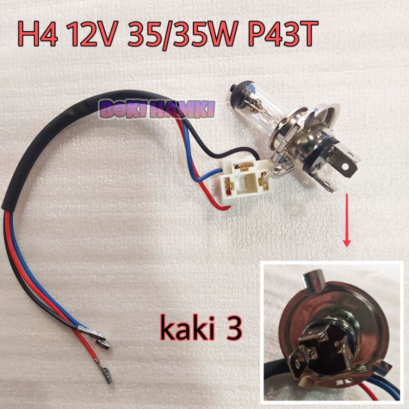Jual bohlam H4 + socket lampu kaki 3 . bohlam untuk lampu sorot 12 V 35 ...