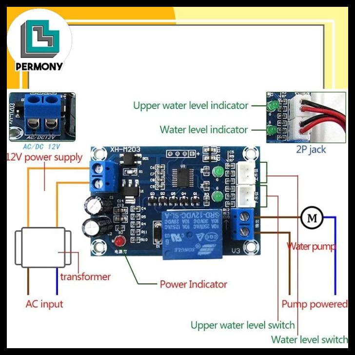 Jual Water Level Switch Control Sensor Air Otomatis Xh-M203+2 Sensor ...