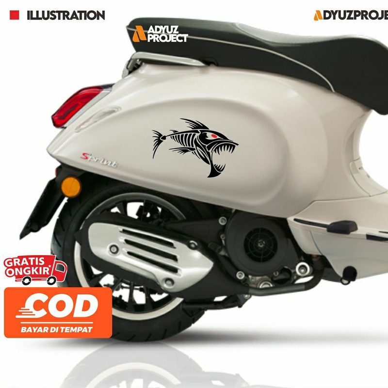 Jual FISH (SATU SET) Sticker Cutting Mobil Motor Vespa Scoopy Genio ...