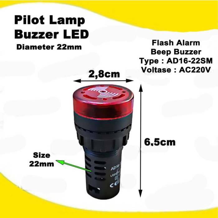 Jual lampu Pilot Buzzer Lamp LED 22mm AC220V Dengan Suara Alarm AD16 ...