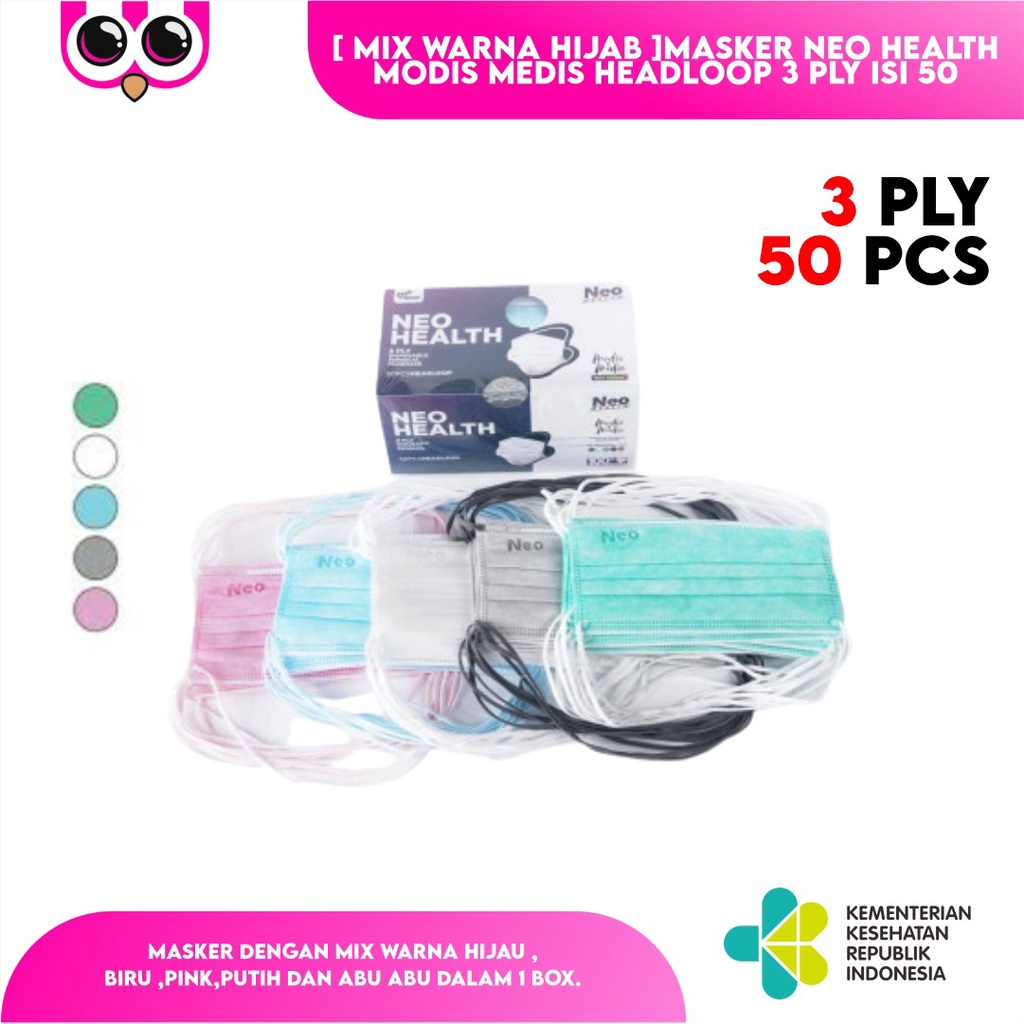 Jual [ MIX WARNA HIJAB ] MASKER NEO HEALTH MODIS MEDIS HEADLOOP 3 PLY ...
