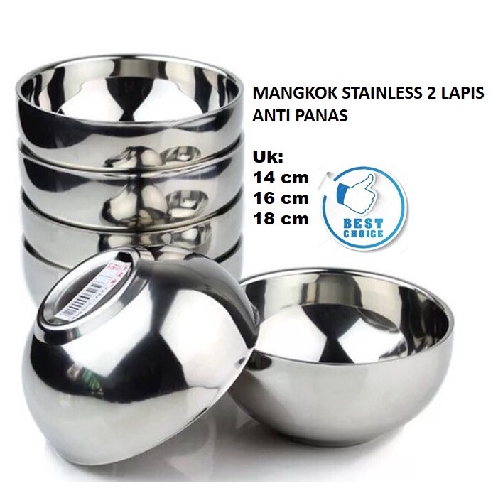 Jual Mangkok Dua Lapis Anti Panas Stainless Steel Polos 14 cm, 16 cm, 18 cm | Shopee Indonesia