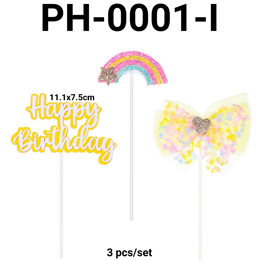 Jual GR-PH-0001 Cake topper hiasan kue happy birthday pita hati rainbow yamama baking | Shopee ...