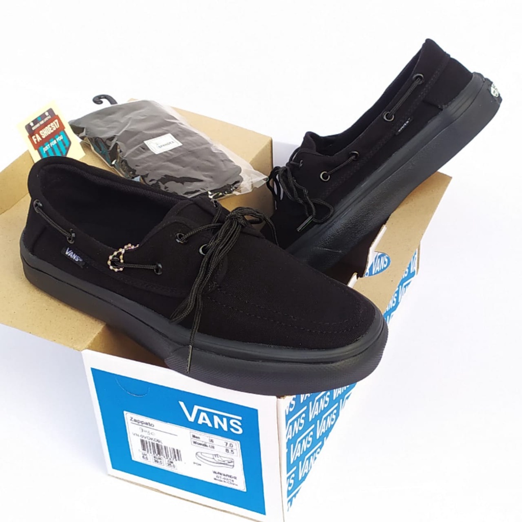 Jual sepatu van slip on tali zapato full black sneakers pria dan wanita ...
