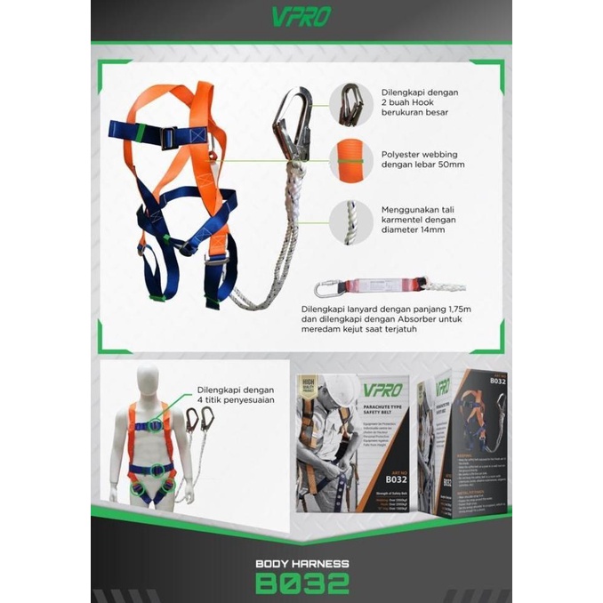 Jual [[COD]] Full Body Harness Double Big Hook Pro Absorber VPRO GRATIS ONGKIR Kode 1102 ...