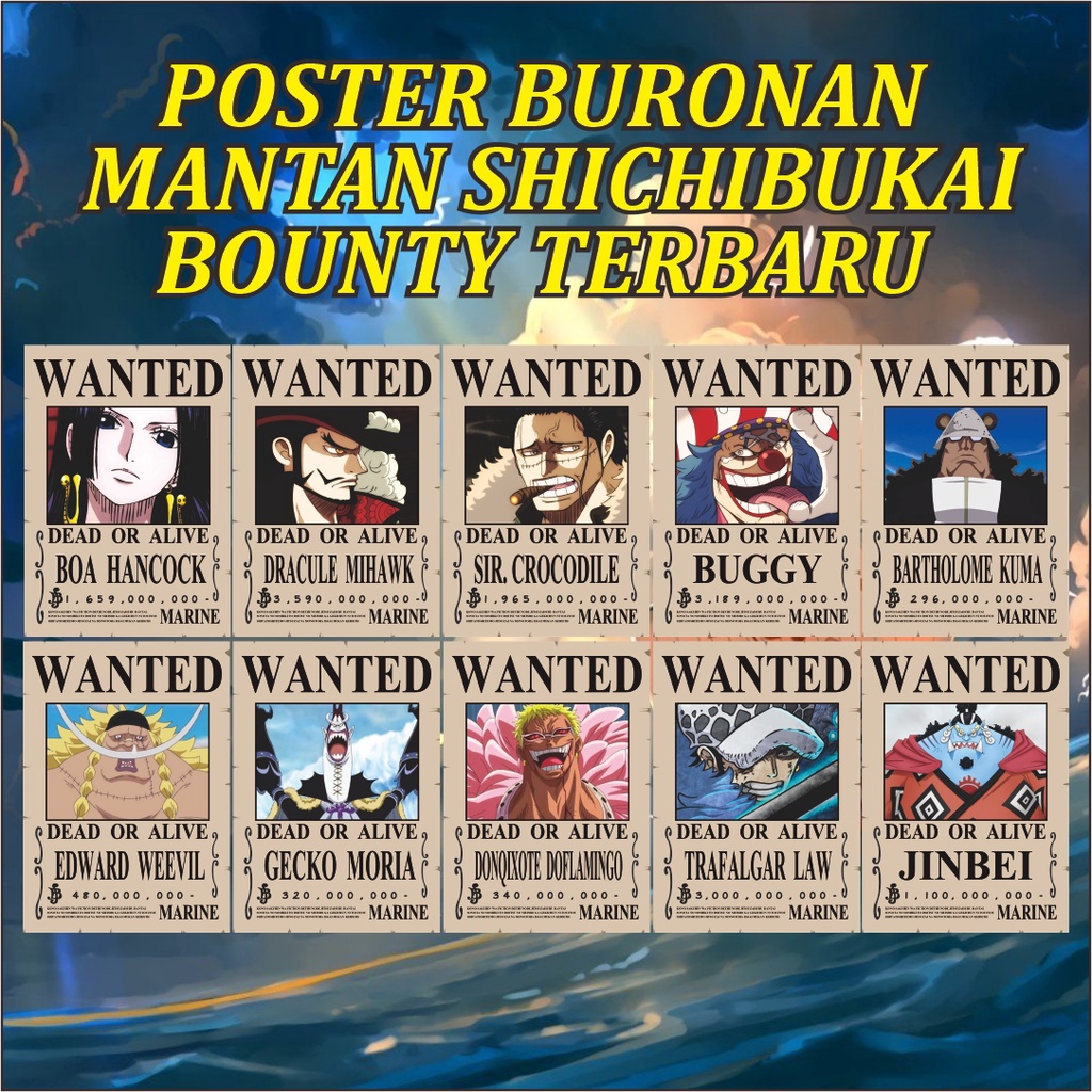 Jual Poster Bounty / Poster Buronan One Piece FULL MANTAN SHICHIBUKAI ...