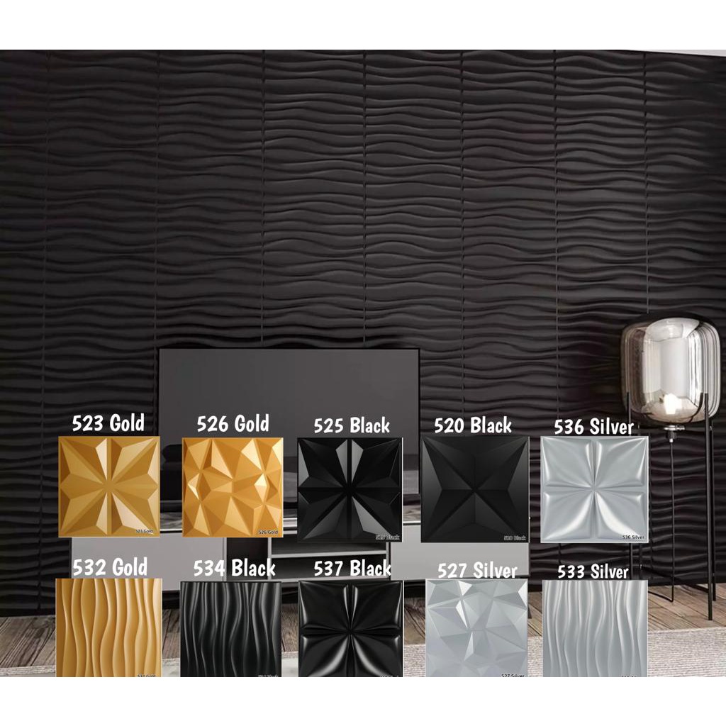 Jual Wall Panel Dinding 3D PVC Black Hitam Gold Emas Abu Silver Timbul ...