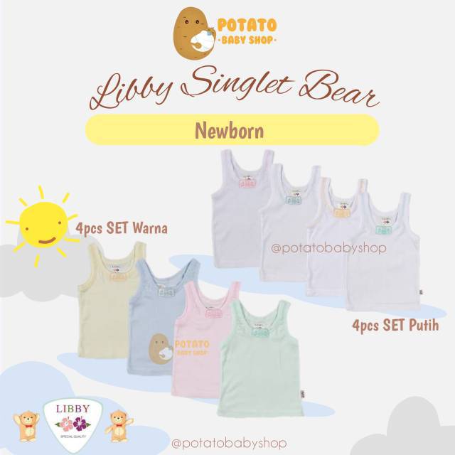 Jual Libby Singlet Bear Newborn Set 4pcs / singlet bayi kaos dalam ...