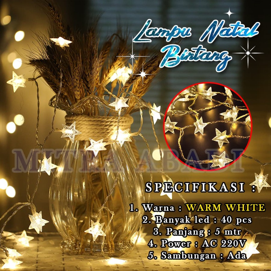 Jual Lampu Natal Bintang 40 LED AC 220V Panjang 5 Meter + Colokan ...