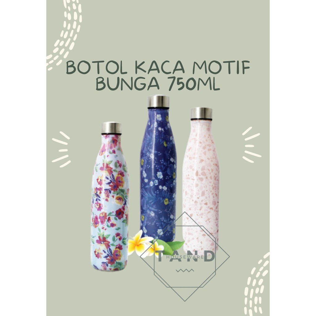Jual Botol Kaca Motif Bunga 750 ml dan tutup stainless ready stock ...