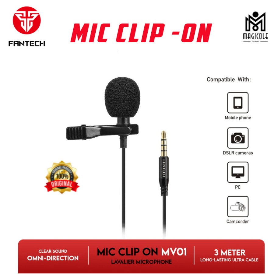 Jual Fantech Mic Clip On MV01 Lavalier Microphone | Shopee Indonesia