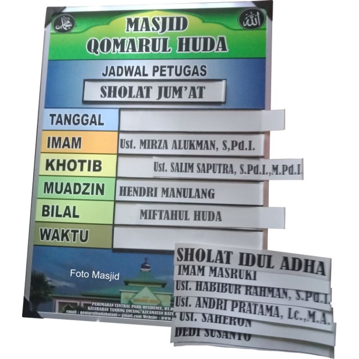 Jual PAPAN JADWAL PETUGAS SHOLAT JUM'AT, TARAWIH, IDUL FITRI, IDUL ADHA ...