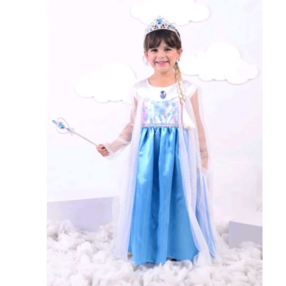 Jual 1 set DRES FROZEN + set aksesoris mahkota / GAUN FROZENN/ BAJU ...