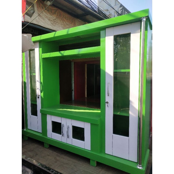 Jual bupet tv minimalis bahan triplek tiang almunium kunci kaca kaki ...