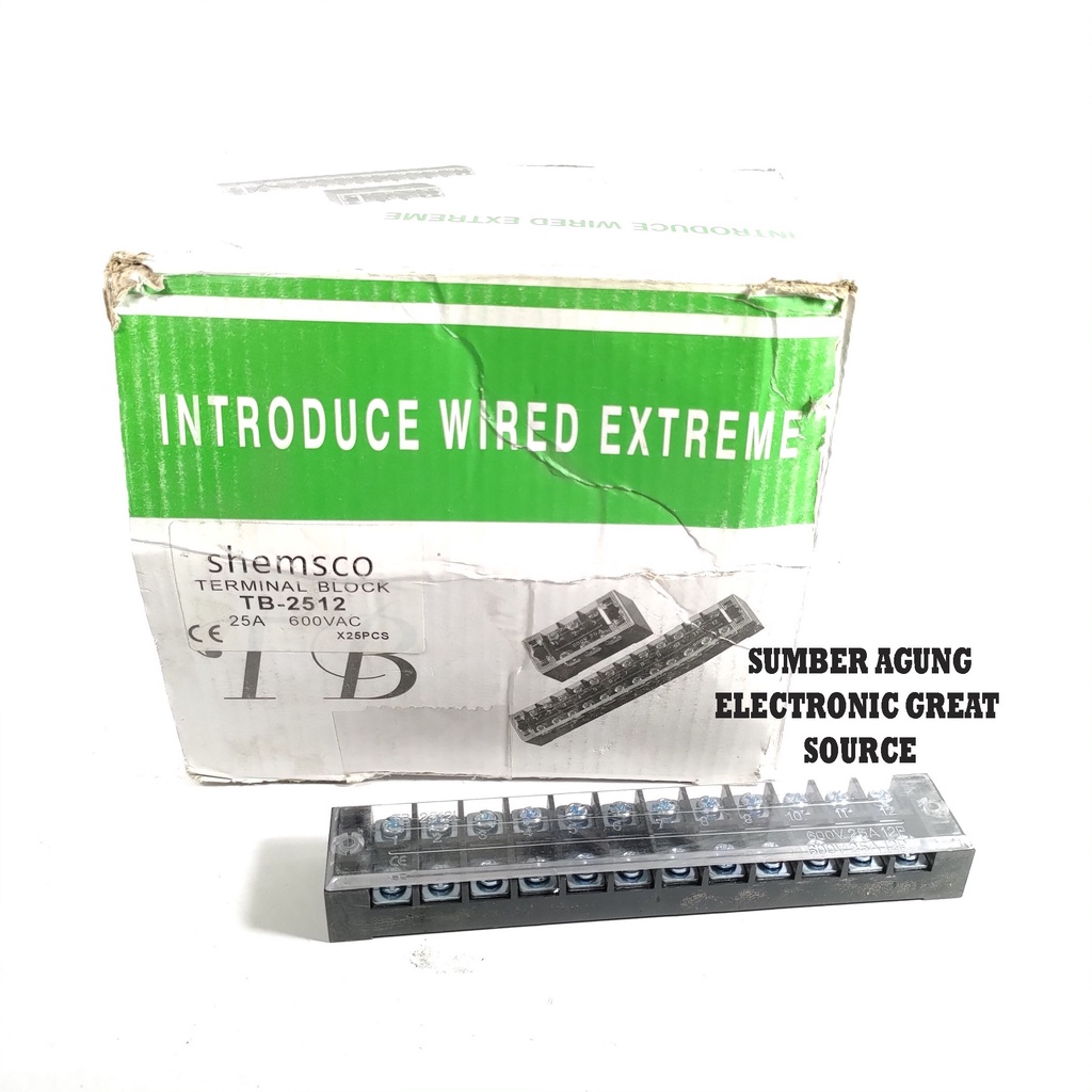 Jual TB2512 Shemsco Terminal Block Blok Kaca 25A 60VAC 12Baut 12 Slot | Shopee Indonesia