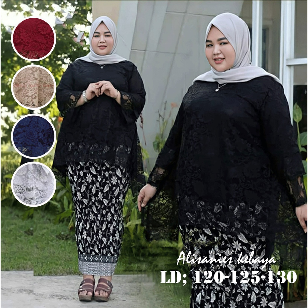 Jual Setelan Kebaya Rinjani Hitam Brokat Big Size Satu Set Baju Kebaya ...
