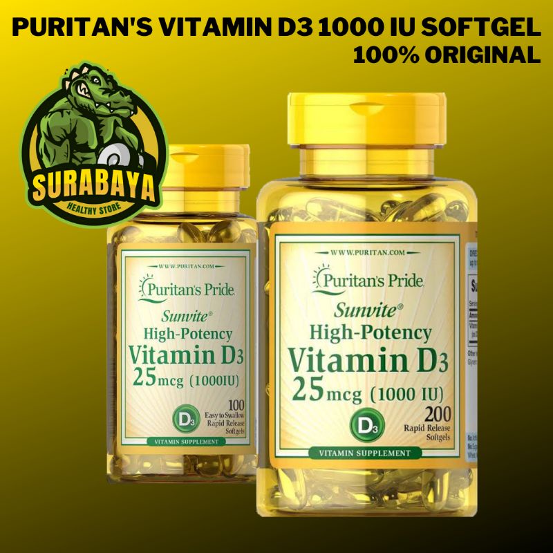 Jual PURITANS PRIDE VITAMIN D 3 1000 IU x 100 200 SOFTGELS PURITAN VIT D3 25 MCG 100 200 TABLET ...