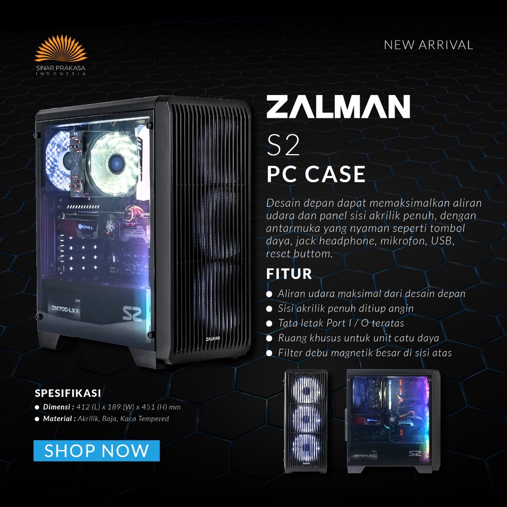 Jual CASING GAMING KOMPUTER PC CPU CASE COMPUTER ZALMAN S2 (NON PSU ...