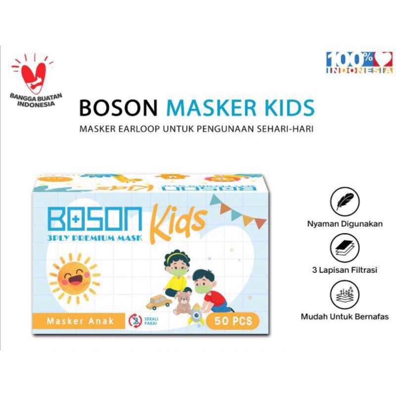 Jual masker anak 3 ply merek boson isi 50 pc | Shopee Indonesia