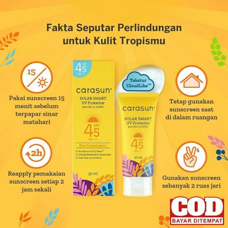 Jual Carasun Solar Smart UV Protector Spf 45 PA++++ sunscreen 30ml 3ml 8ml | Shopee Indonesia