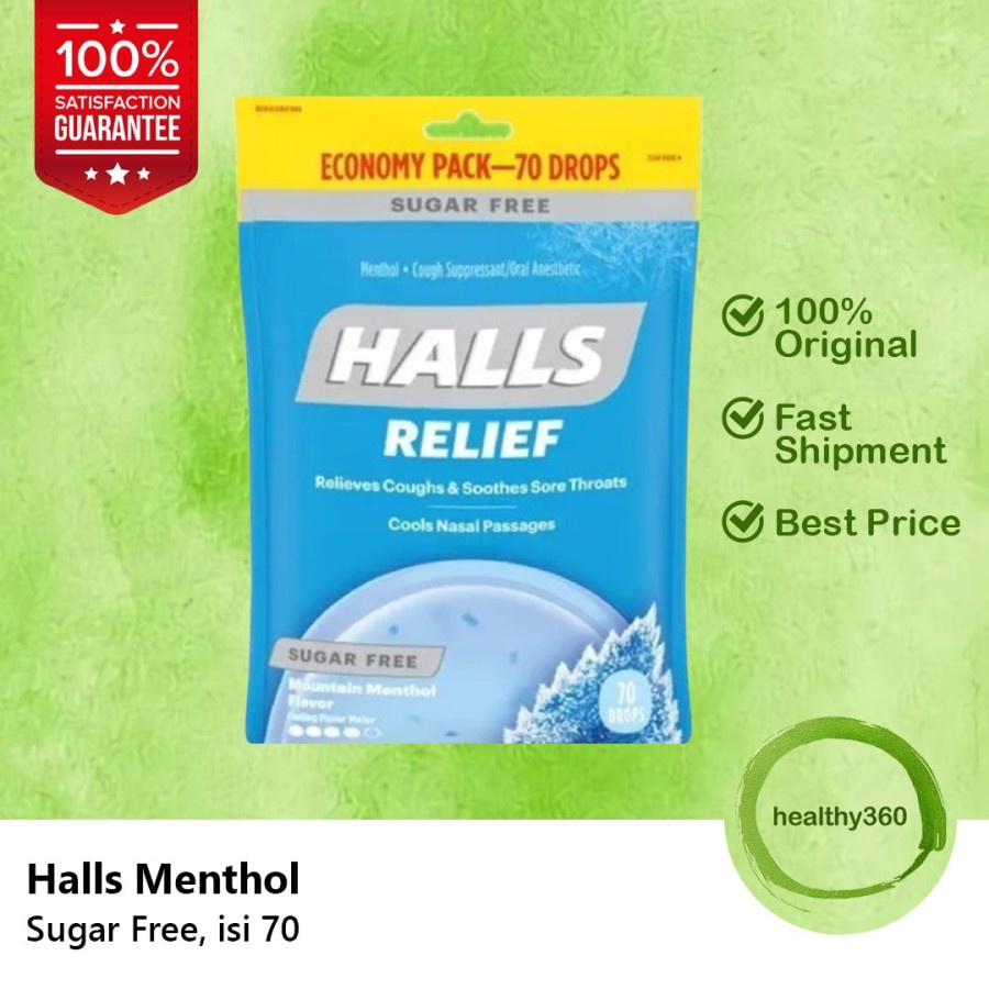 Jual Halls Sugar Free Menthol Permen Batuk Pilek Tenggorokan Isi 70 ...