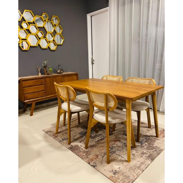 Jual Set meja makan / meja cafee/ kursii kacang rotan kayu jati formasi 4 kursi 1 meja | Shopee ...