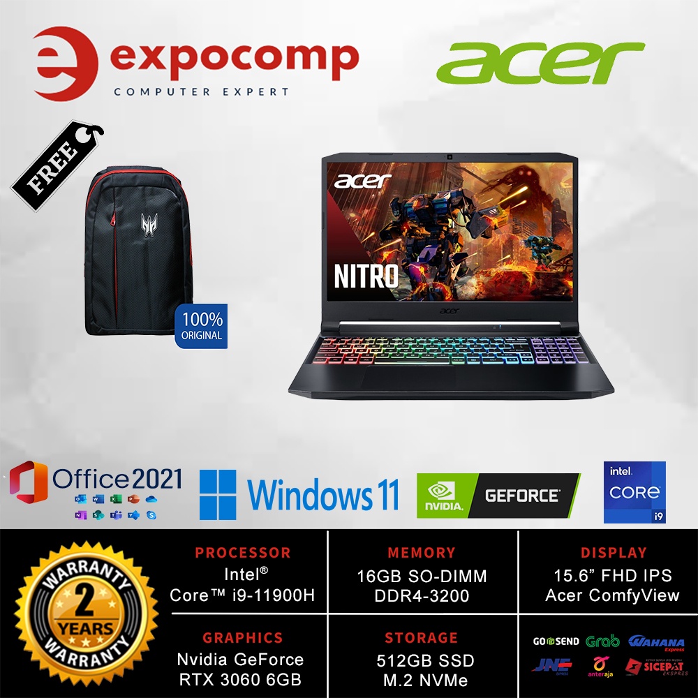 Jual ACER NITRO 5 AN515-57-921P BLACK CORE i9-11900 | Shopee Indonesia
