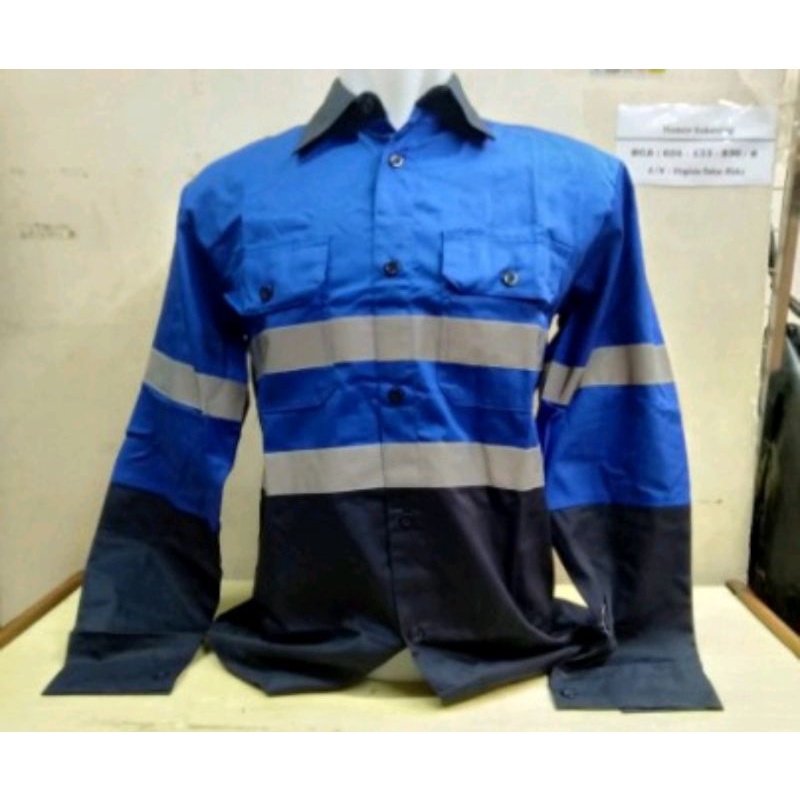 Jual Baju Seragam Kerja Kombinasi Lengan Panjang Biru BCA | Shopee ...