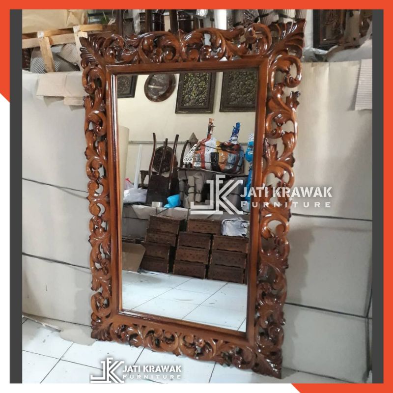 Jual Figura Cermin Dinding Hias Ukiran Ulir Kayu Jati | Shopee Indonesia