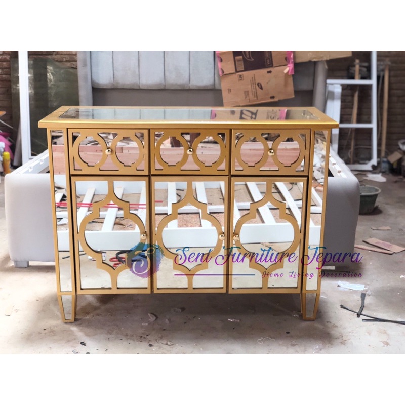 Jual MEJA CONSOLE BUFET KACA GOLD KAYU MEWAH | Shopee Indonesia