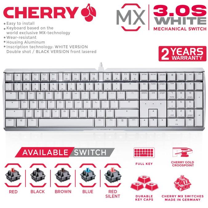Jual Cherry MX Mechanical Gaming Keyboard White Full Keys - MX 3.0S NBL - BLACK SWITCH | Shopee ...