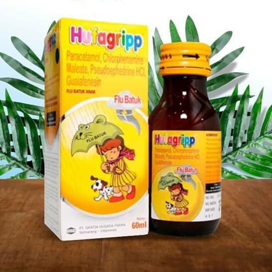 Jual Obat Flu Batuk Berdahak Pilek Demam Anak HUFAGRIP FLU Kuning Sirup ...