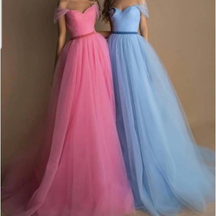 Jual gaun pesta sabrina tille brukat pink/baby blue | Shopee Indonesia