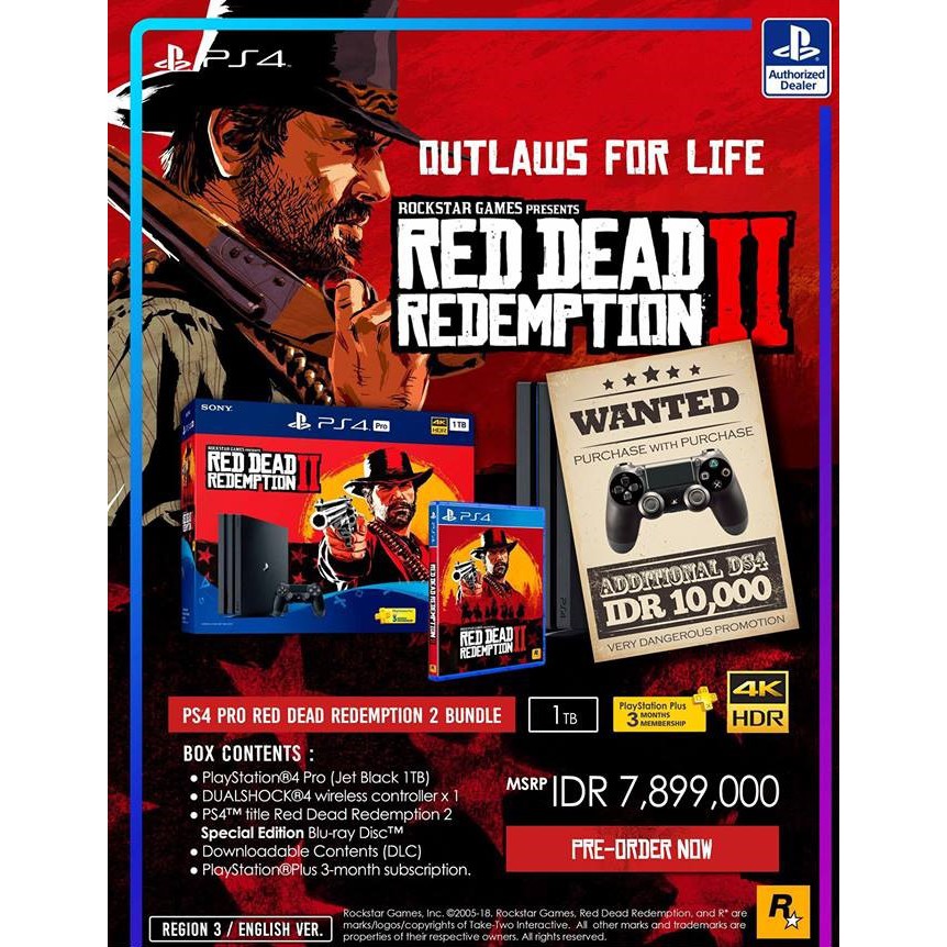Jual PS4 Pro 1TB Bundle Red Dead Redemption II Free 2 Stik Garansi ...