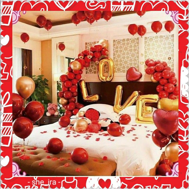 Jual Balon Huruf Love Red Gold Emas Merah 40cm Set Balon Dekorasi Happy ...