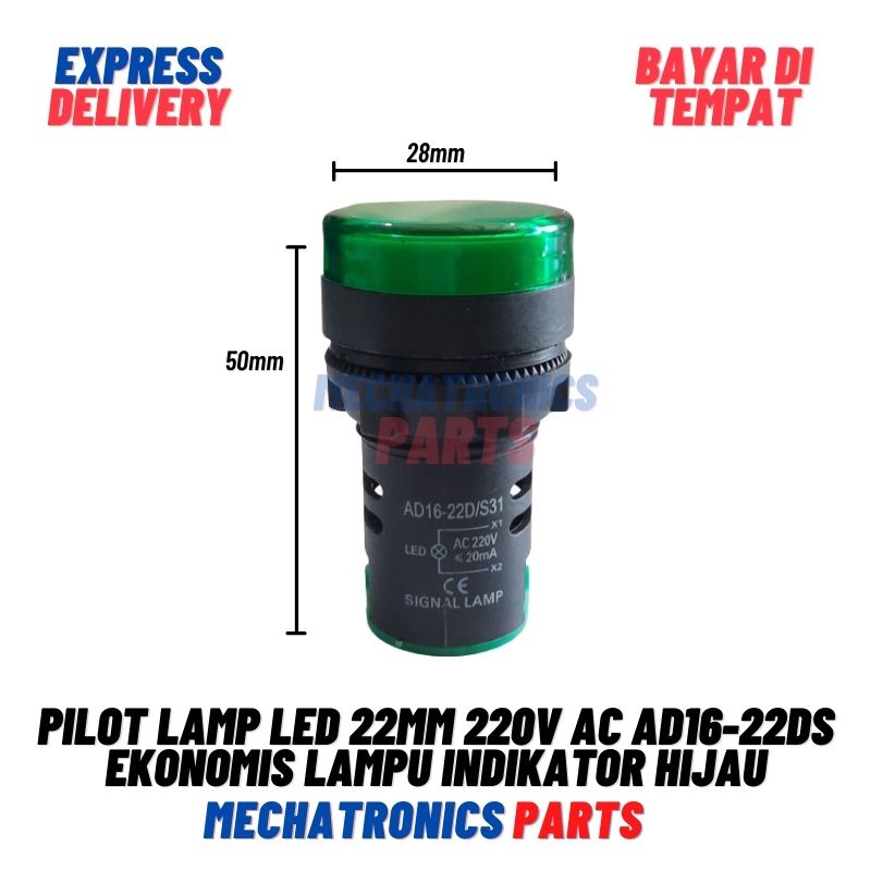 Jual PILOT LAMP LED 22MM 220V AC AD16-22DS EKONOMIS LAMPU INDIKATOR 22MM - HIJAU | Shopee Indonesia