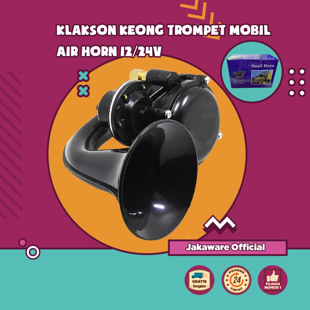 Jual KLAKSON KEONG TROMPET MOBIL TRUK AIR HORN 12/24V 135dB TEROMPET ...
