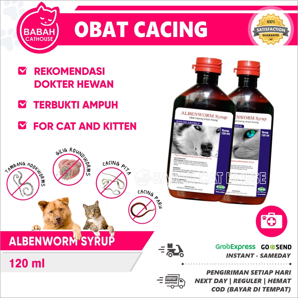 Jual ALBENWORM SYRUP 120ml Obat Cacing Kucing Anjing Sirup Cat Dog Cair ...