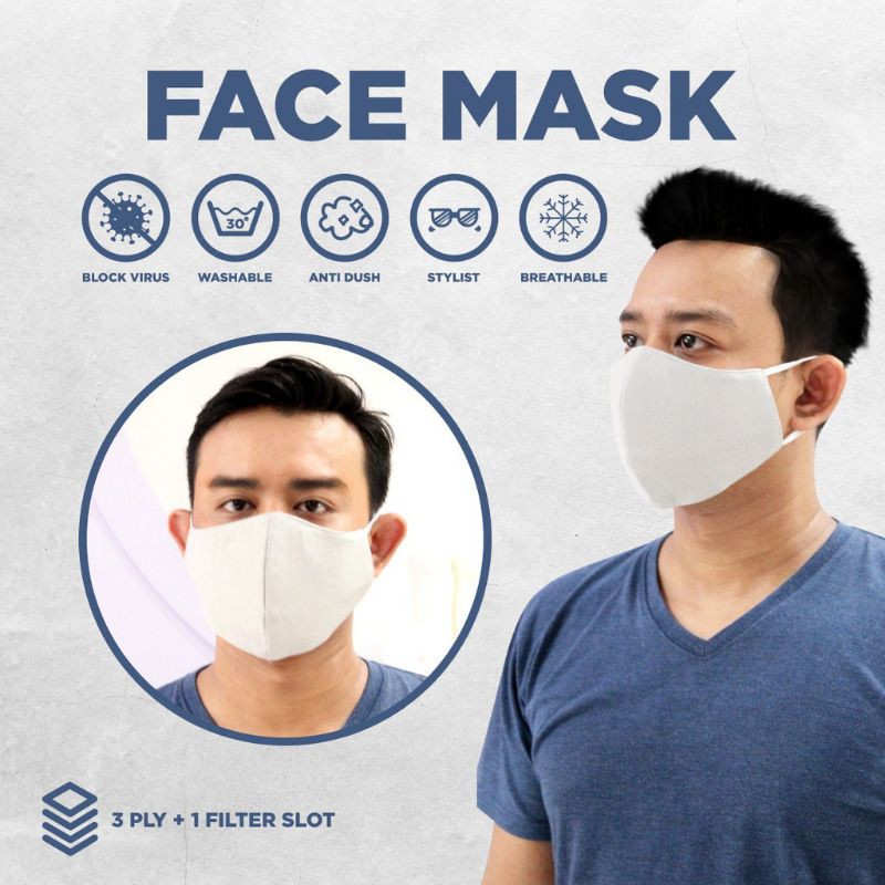 Jual MASKER KAIN 3PLY NON MEDIS UNISEX BISA DICUCI DAN DIPAKAI BERKALI ...