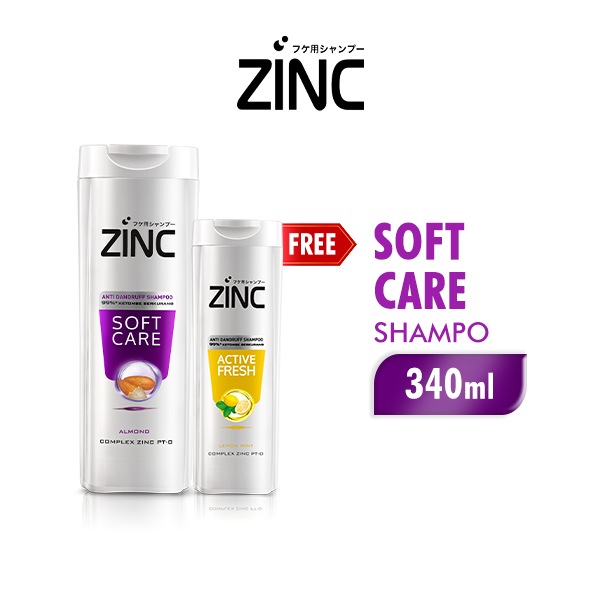 Jual Zinc Shampoo Soft Care Almond 340 mL + Free Zinc Shampoo Active ...