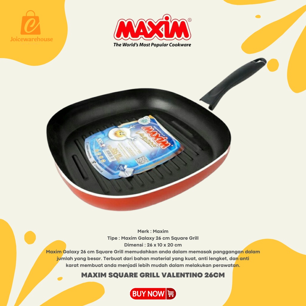 Jual MAXIM SQUARE GRILL VALENTINO 26CM PEMANGGANG ALAT PANGGANG FRYPAN ...