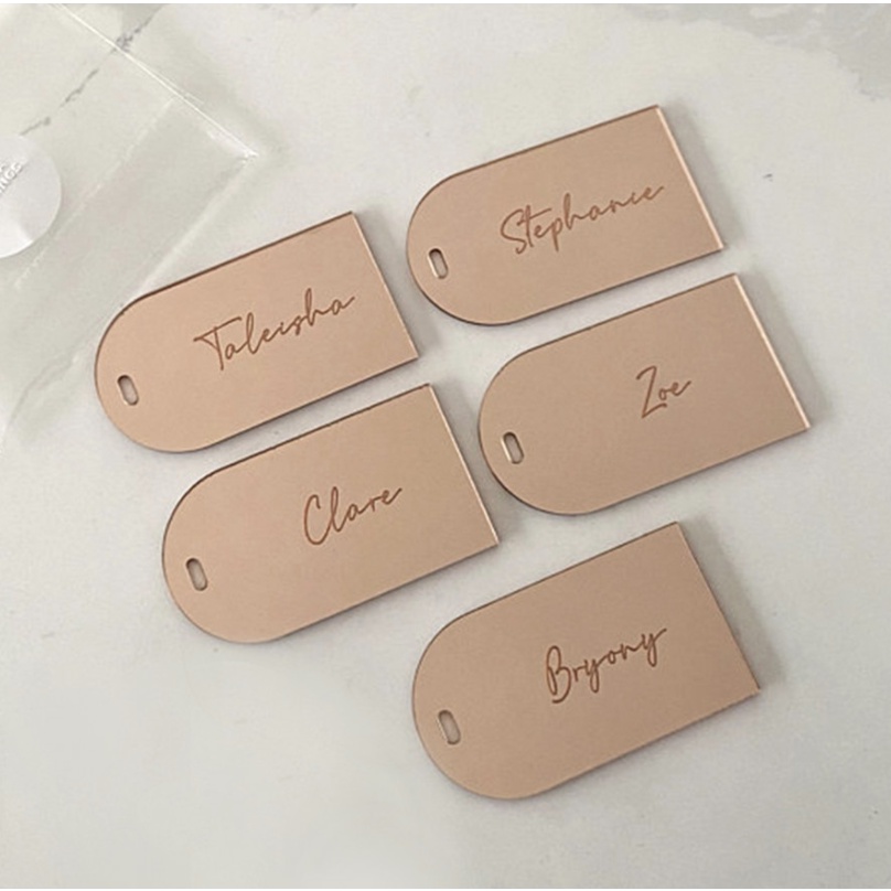 Jual Custom Acrylic Hampers Tag Mirror Arch | Akrilik Tag Engrave 9x5 ...