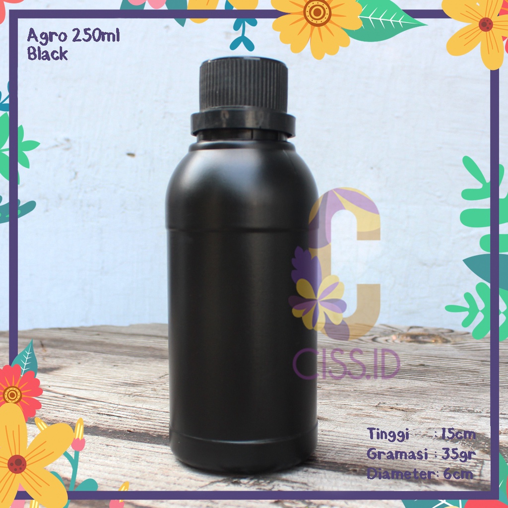 Jual BOTOL PLASTIK AGRO 250ML HITAM HDPE LABOR PESTISIDA KIMIA PUPUK TEBAL TUTUP SEGEL CAIRAN ...