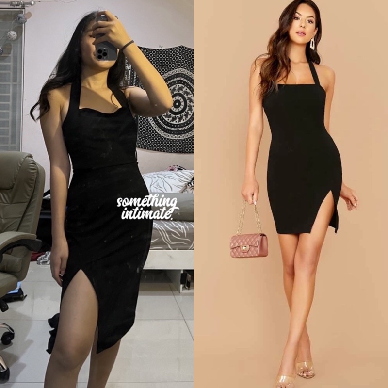 Jual EXPRESS Halter Square Neck Cocktail Slit Midi Bodycon Dress Baju ...