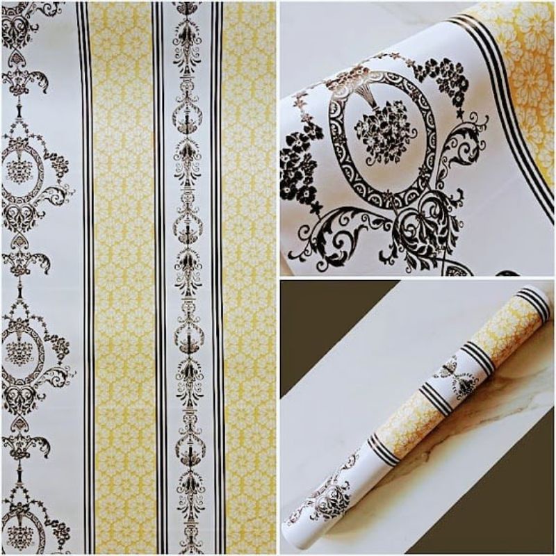 Jual WALLPAPER STICKER DINDING TERMURAH BATIK ULIR & SALUR HITAM KUNING ELEGAN | Shopee Indonesia