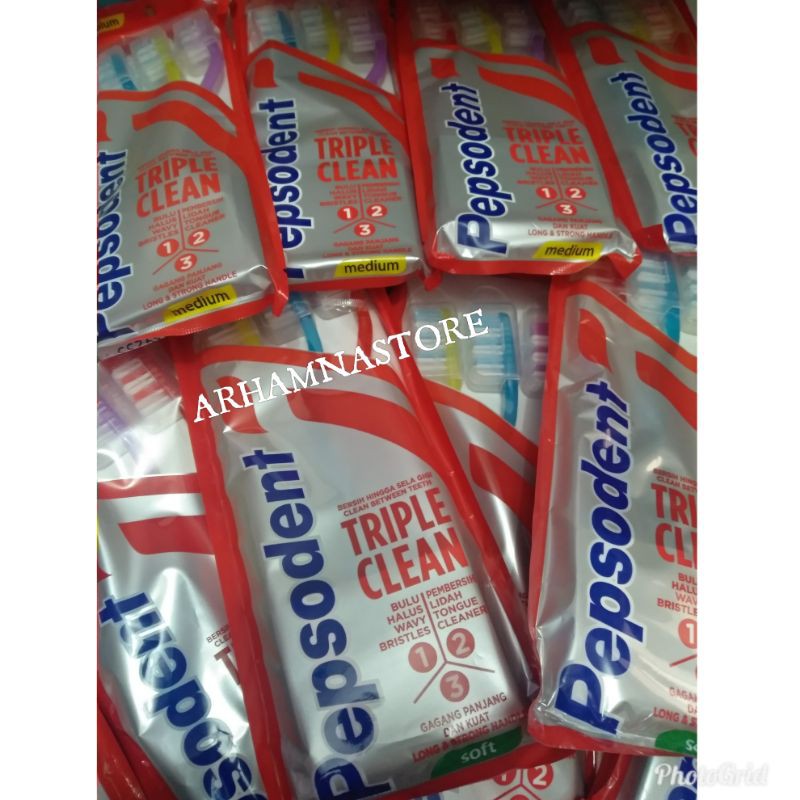 Jual Sikat gigi pepsodent triple clean soft/medium isi 3 kemasan ...
