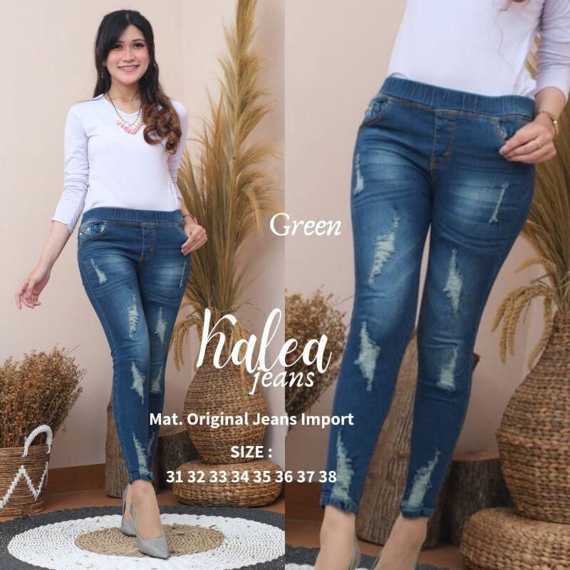 Jual Kalea jeans melar sobek tidak tembus pinggang karet [Rsl] | Shopee ...